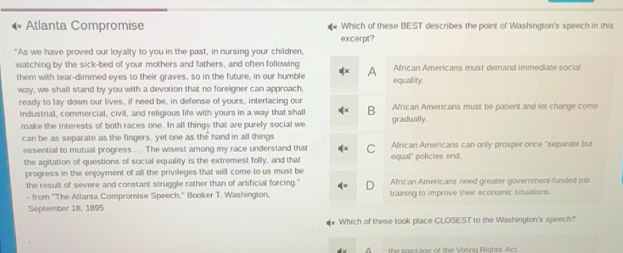 Solved: Atlanta Compromise Which of these BEST describes the point of ...