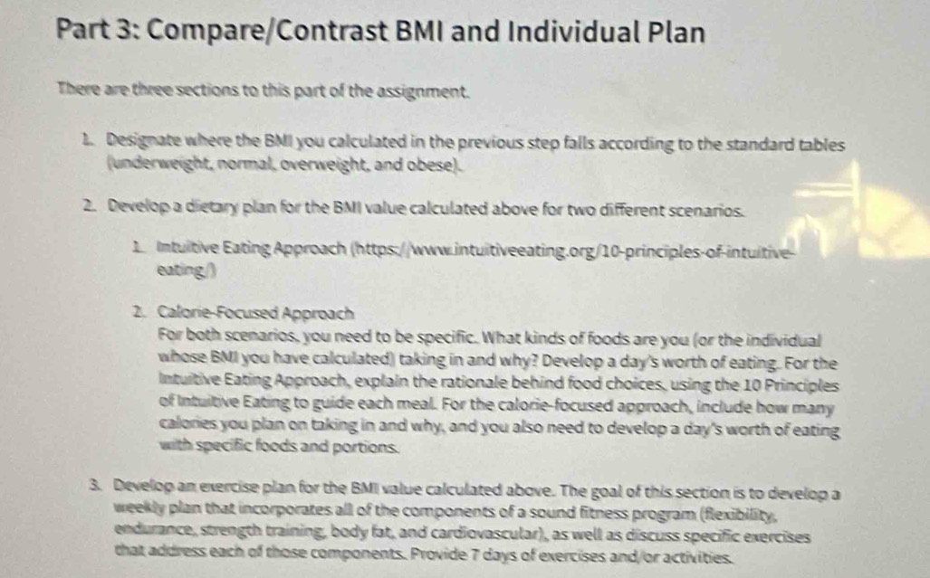 Solved: Compare/Contrast BMI and Individual Plan There are three ...