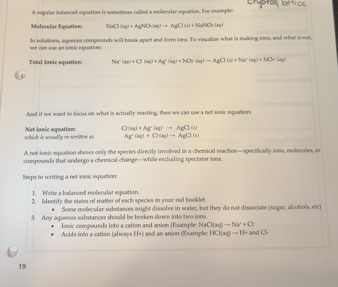 Solved: A regular balanced equation is sometimes called a molecular ...