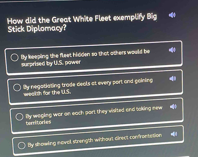 Solved: How did the Great White Fleet exemplify Big Stick Diplomacy? By ...