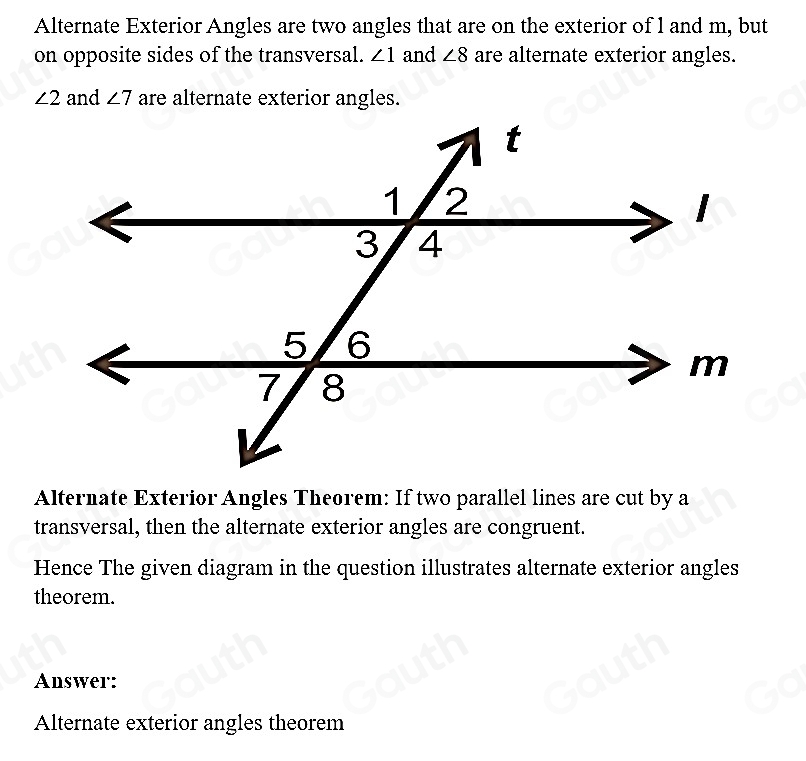 Solved: Transversal t cuts parallel lines r and s as shown in the diagram. Which theorem does ...