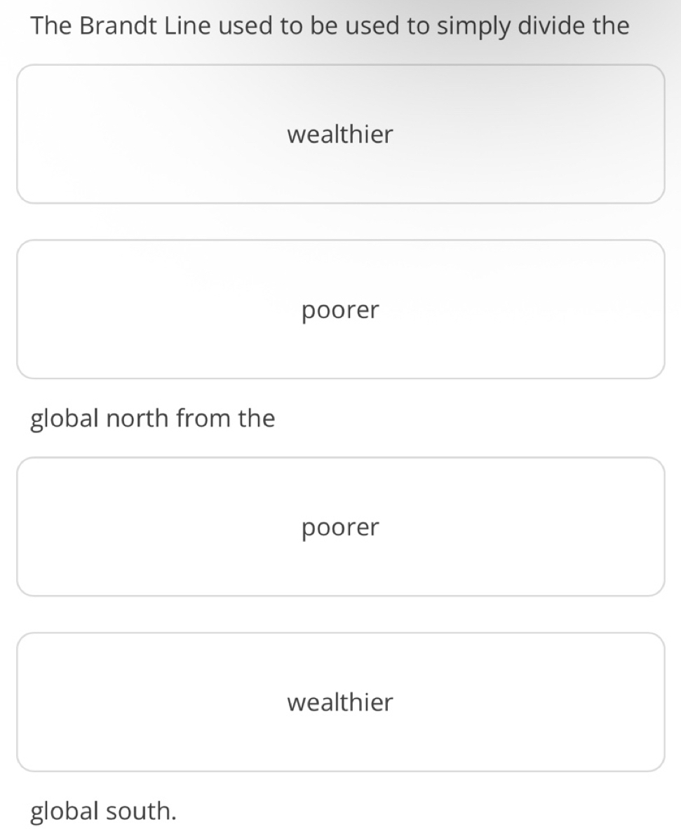 Solved: The Brandt Line used to be used to simply divide the wealthier ...