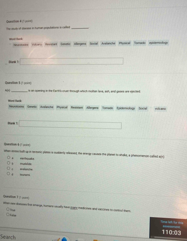 Solved: The study of disease in human populations is called_ Word Bank ...