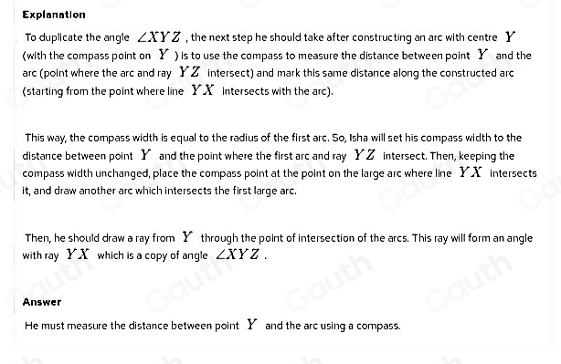 Solved: Isha constructed ∠ XYZ and needs to double the angle by ...
