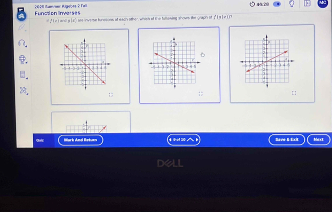 Solved: 46:28 2025 Summer Algebra 2 Fall MC Function Inverses 1f f(x ...
