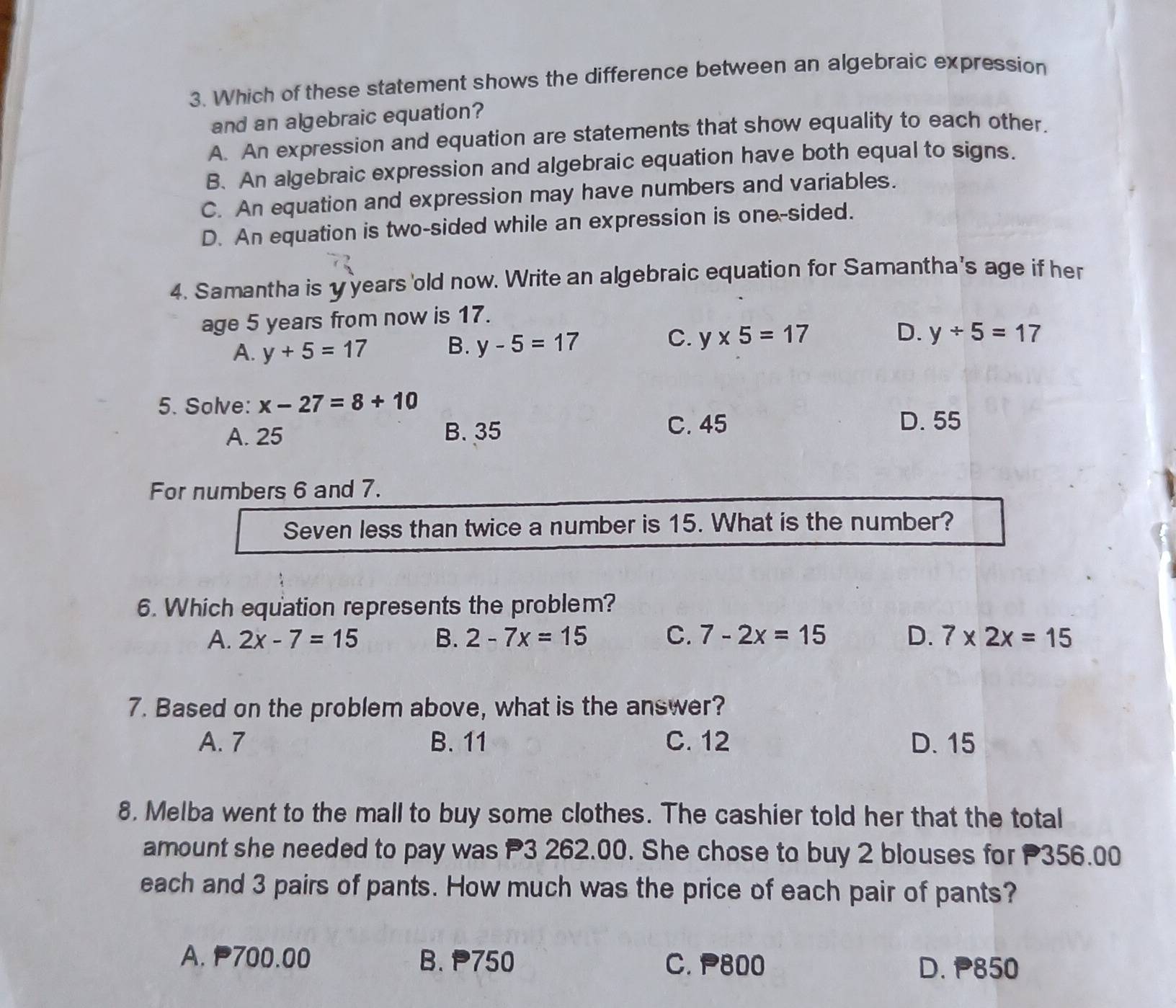 Solved: Which of these statement shows the difference between an ...