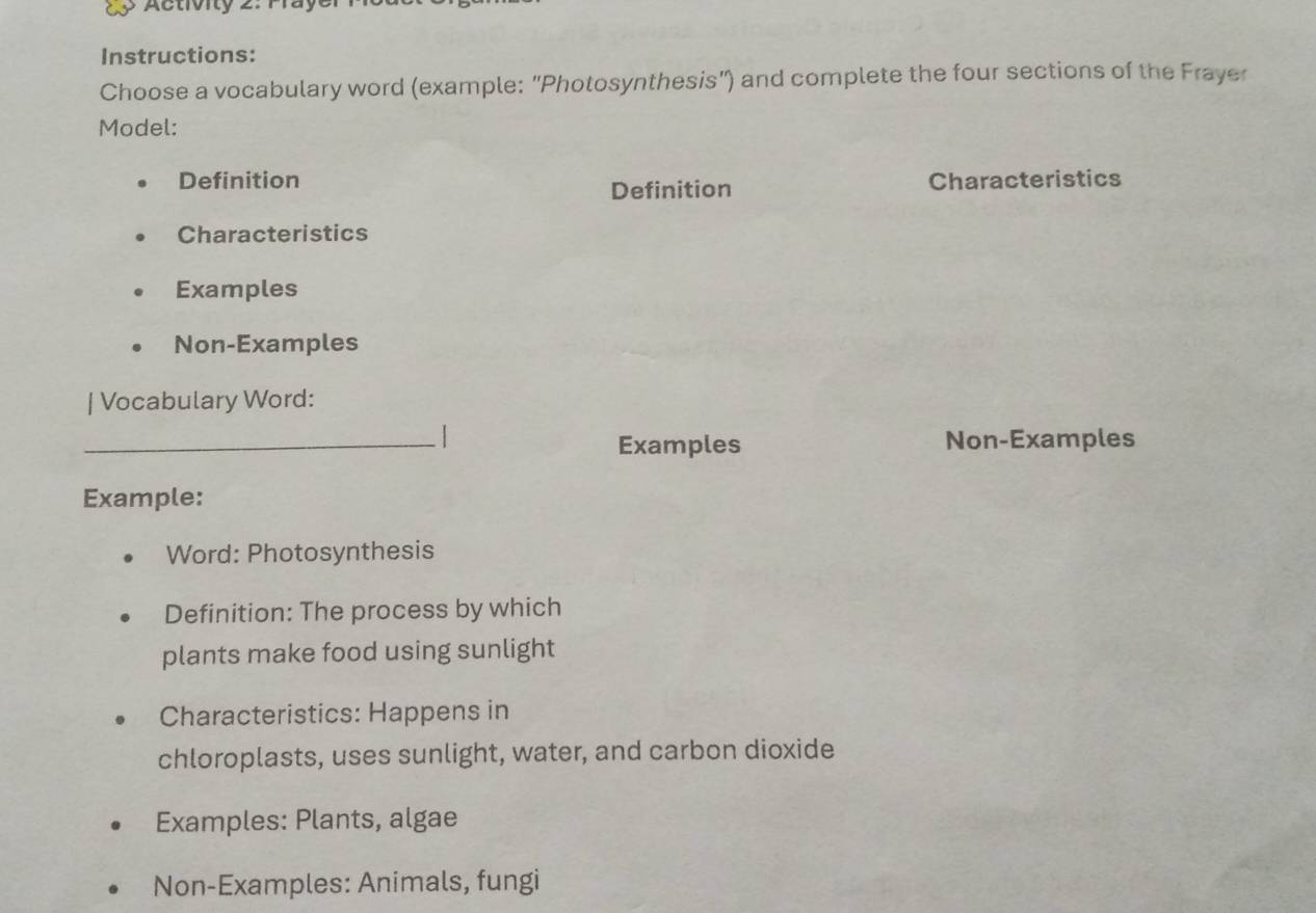 Solved: Instructions: Choose a vocabulary word (example ...