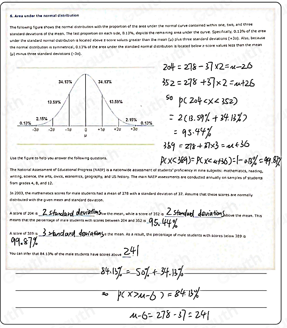 Solved: Area under the normal distribution The following figure shows ...