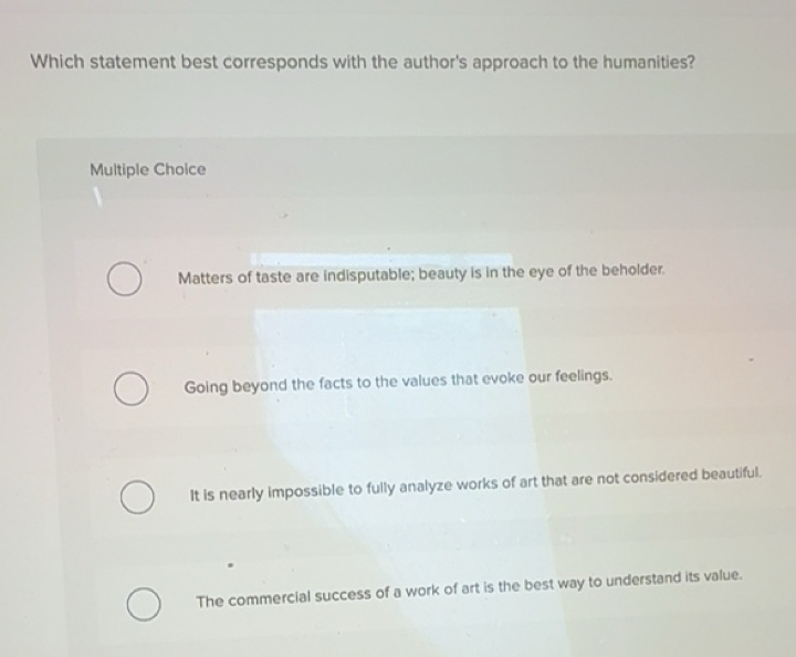 Solved: Which statement best corresponds with the author's approach to ...
