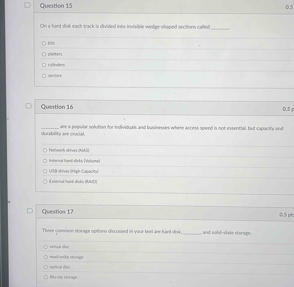 Solved: 0.5 On a hard disk each track is divided into invisible wedge ...