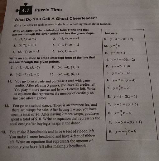 Solved: 4.7 I Puzzle Time What Do You Call A Ghost Cheerleader? Write ...