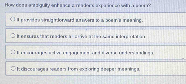Solved: How does ambiguity enhance a reader's experience with a poem ...