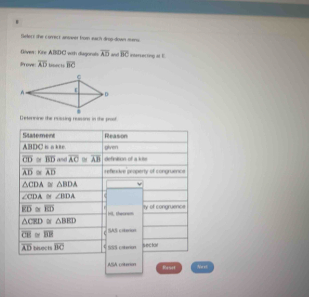 Solved: Select the correct answer from each drop-down menu. Given: Kite ...