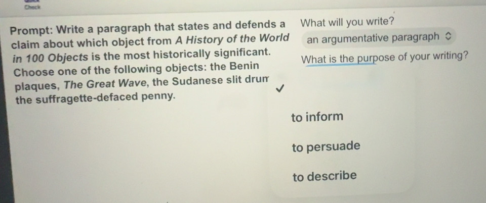 Solved: Check Prompt: Write a paragraph that states and defends a What ...
