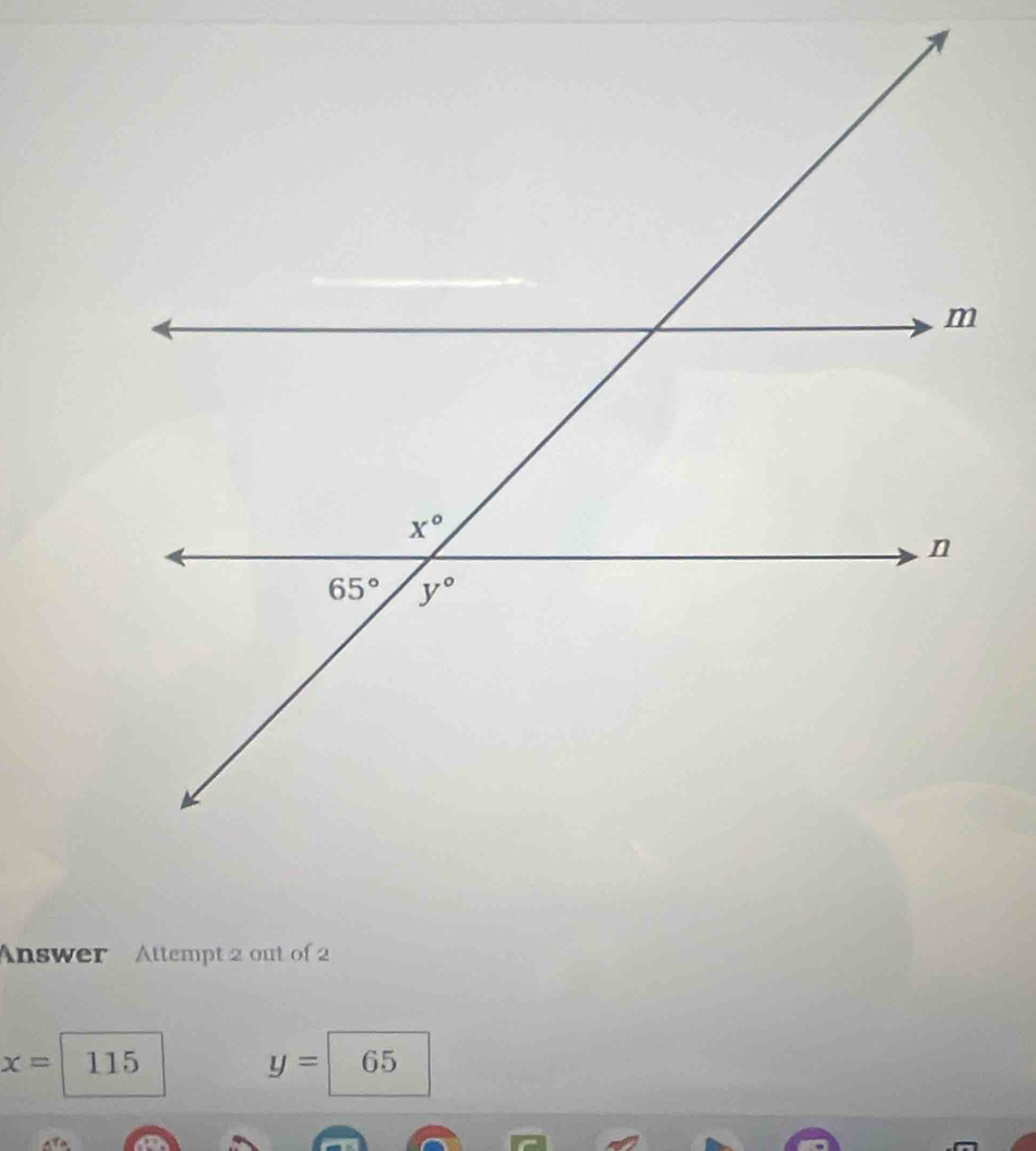 Solved: Answer Attempt 2 out of 2 x=115 y=65 [Math]