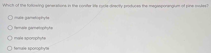 Solved: Which of the following generations in the conifer life cycle ...