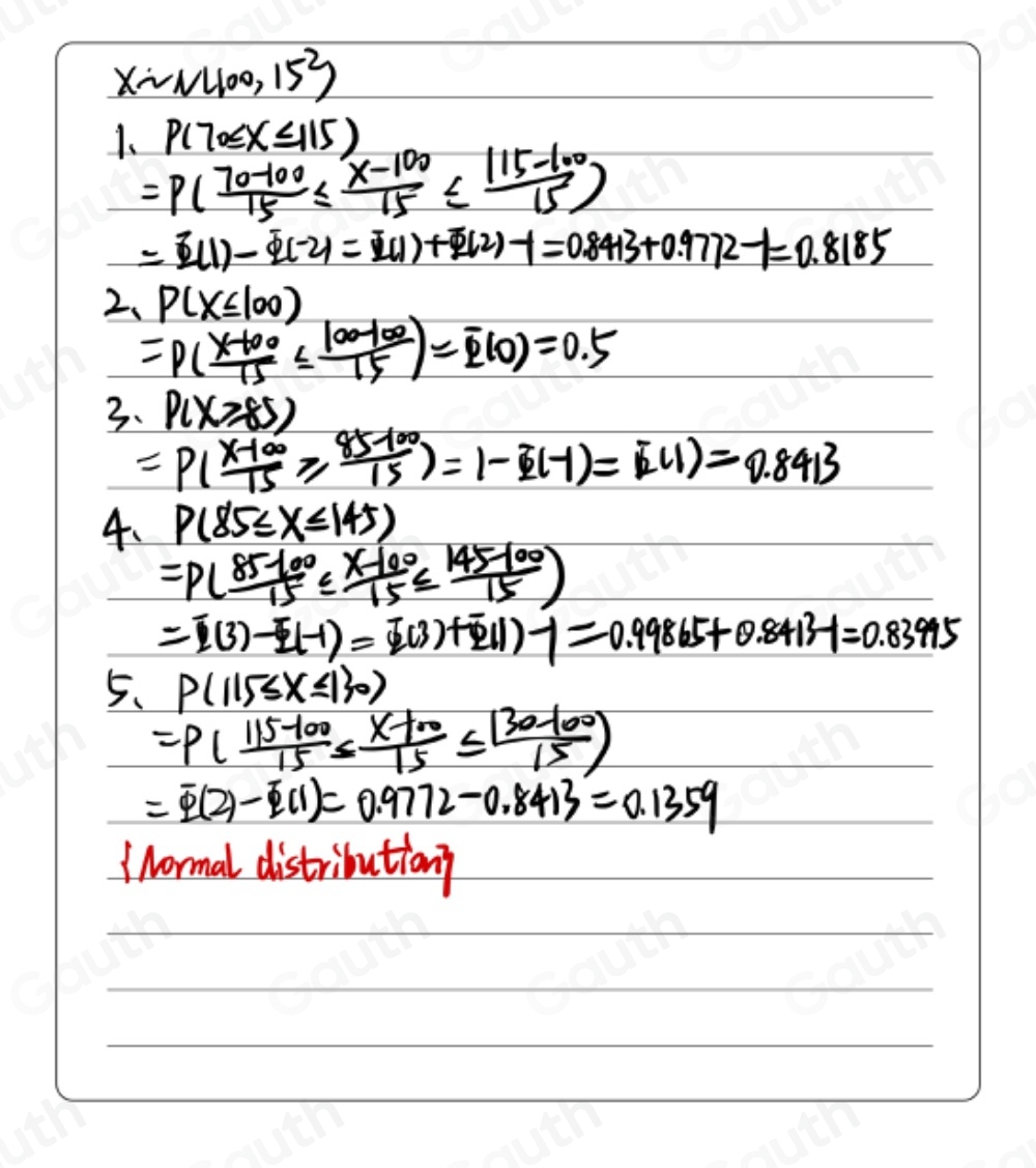 Solved: Find the area under a normal curve with mean mu =100 and ...
