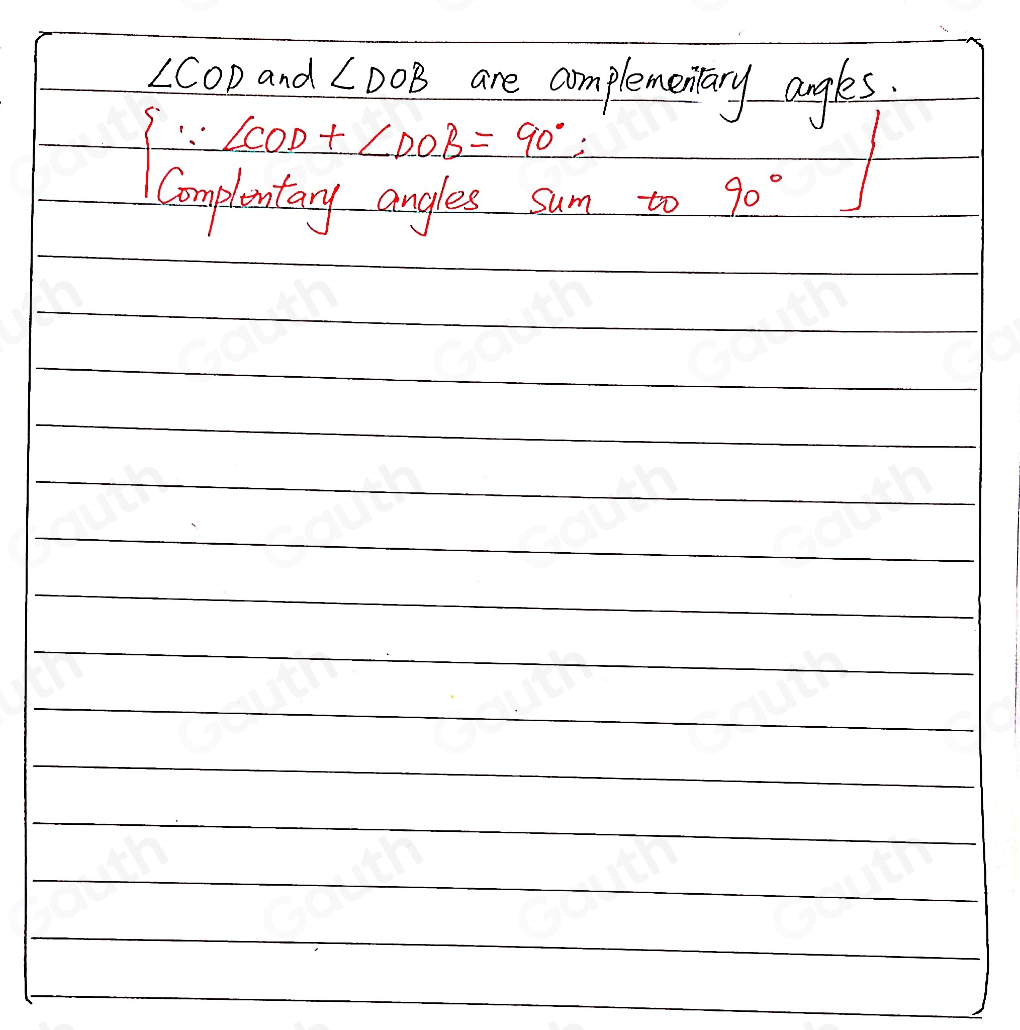 Solved: In the figure shown, which pair of angles must be complementary? ∠ COB and ∠ AOC ∠ COD ...