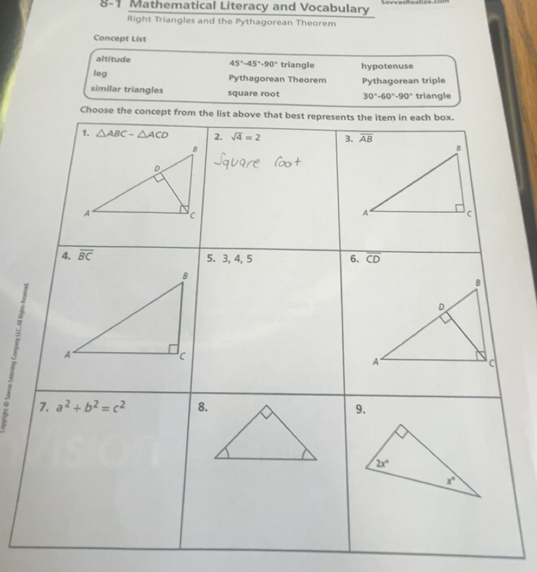 Solved: 8-1 Mathematical Literacy and Vocabulary Right Triangles and ...