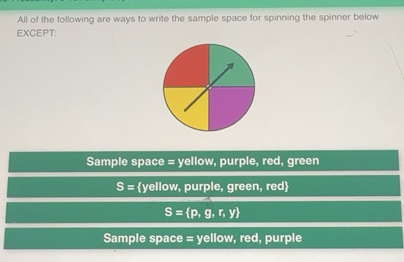 Solved: All of the following are ways to write the sample space for ...