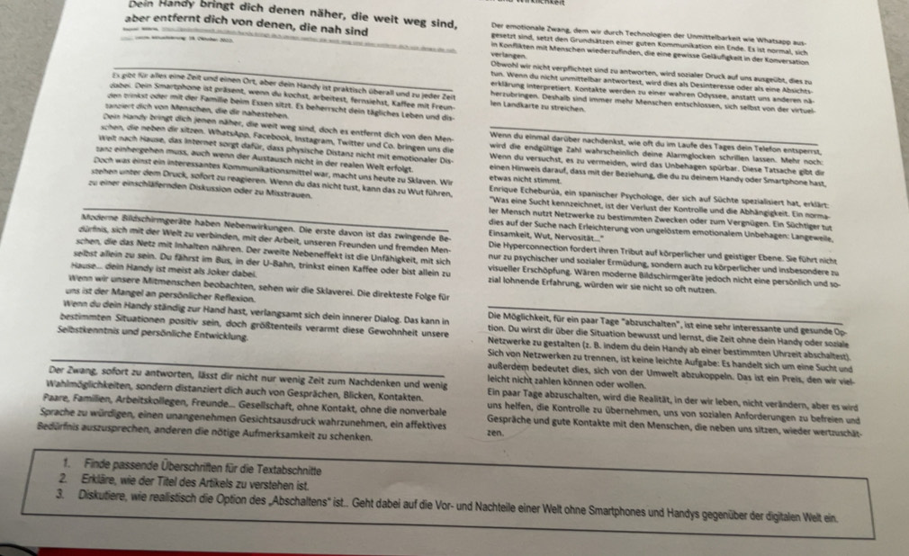 Gelöst:Dein Handy bringt dich denen näher, die weit weg sind, Der ...