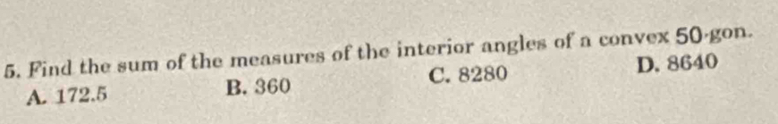 Solved: Find the sum of the measures of the interior angles of a convex ...