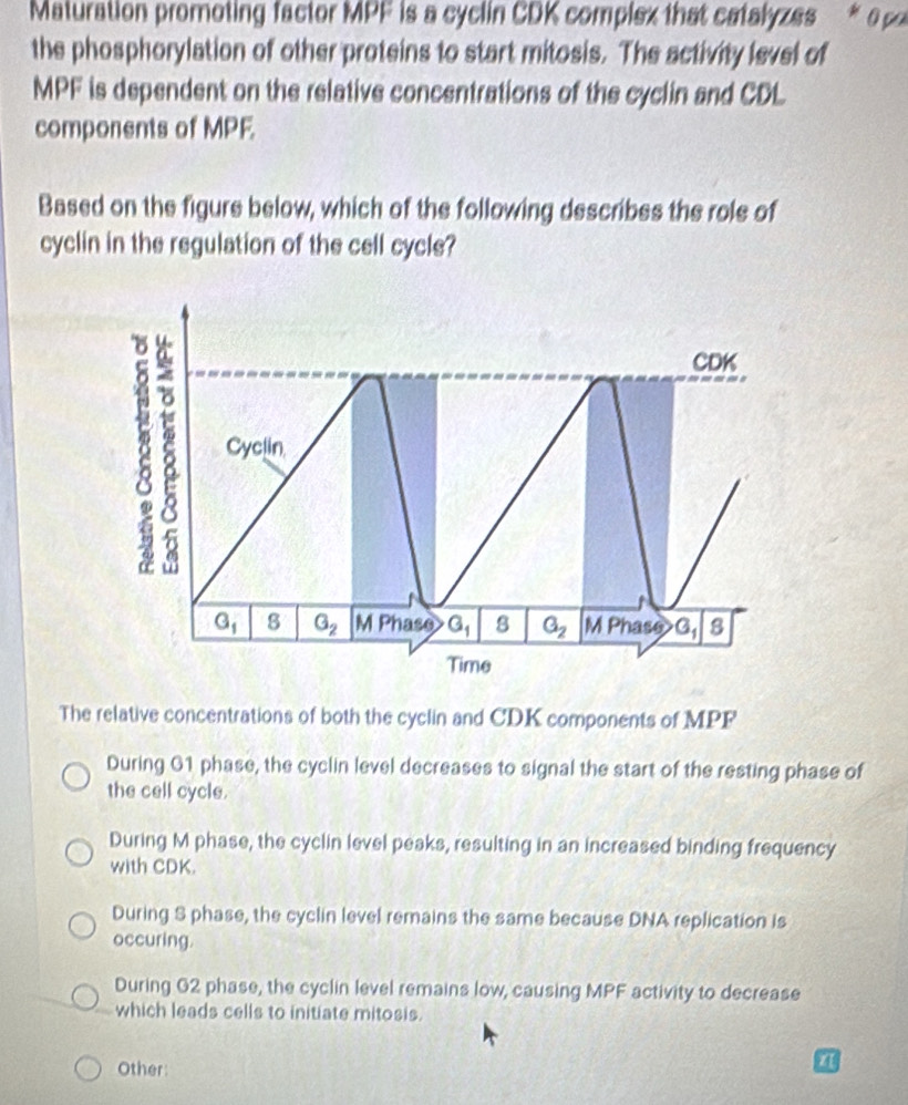 Solved: Maturation promoting factor MPF is a cyclin CDK complex that ...
