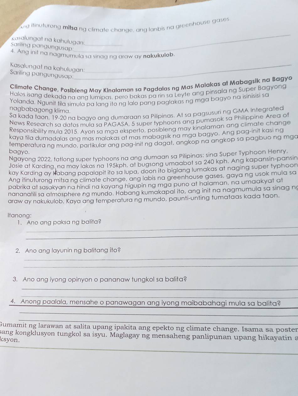 Solved: Ang itinuturong mitsa ng climate change, ang lanbis na ...