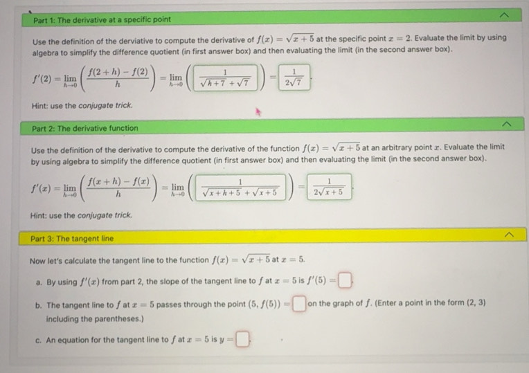 Solved: The derivative at a specific point Use the definition of the ...