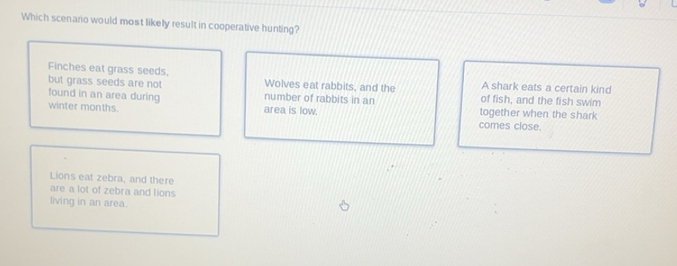 Solved: Which scenario would most likely result in cooperative hunting ...