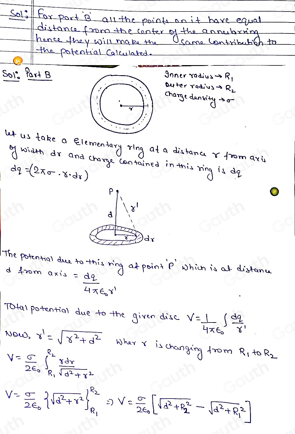 Solved: An annular ring with a uniform surface charge density σ sits in ...
