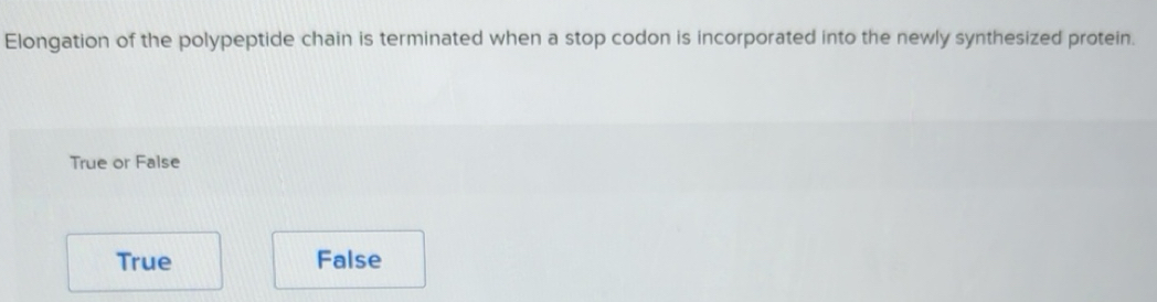 Solved: Elongation of the polypeptide chain is terminated when a stop ...