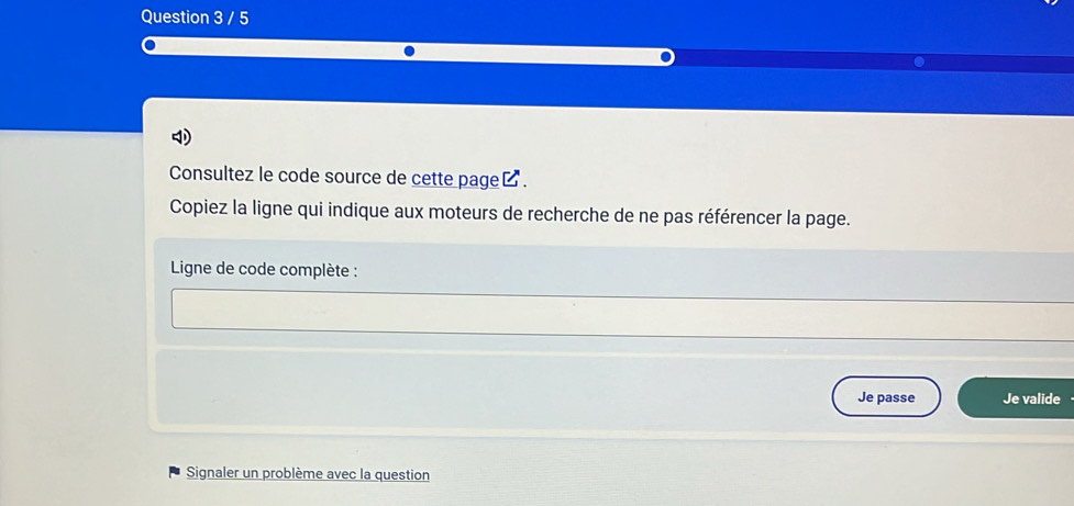Résolu :Consultez le code source de cette page∠. Copiez la ligne qui ...