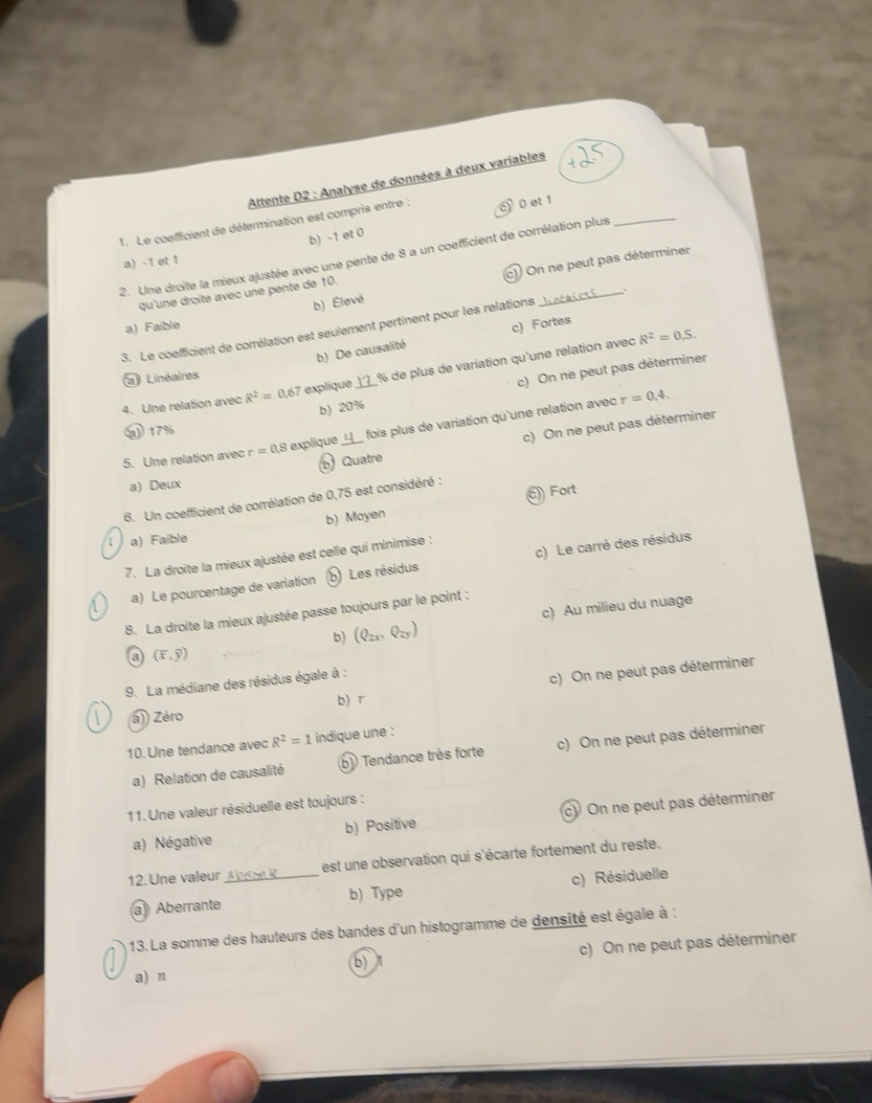 Solved: Attente D2 : Analyse de données à deux variables _ b) -1 et 0 0 ...