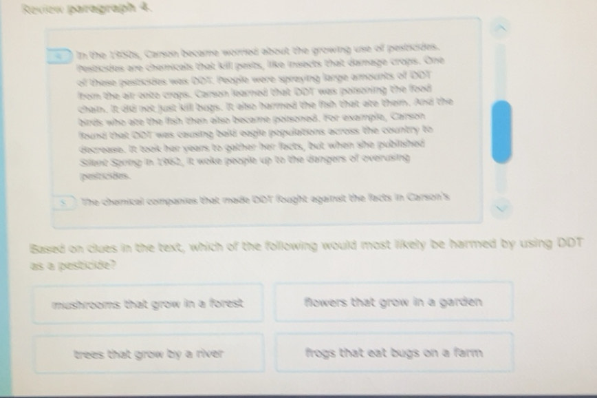 Solved: Review paragraph 4. In the 1950s, Carson became worried about ...