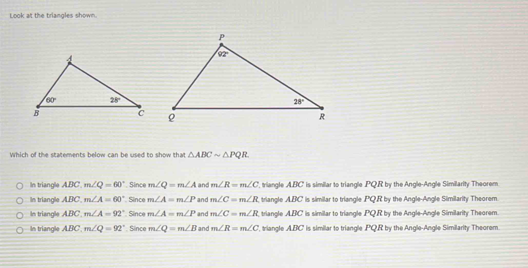 Solved: Look at the triangles shown. Which of the statements below can ...