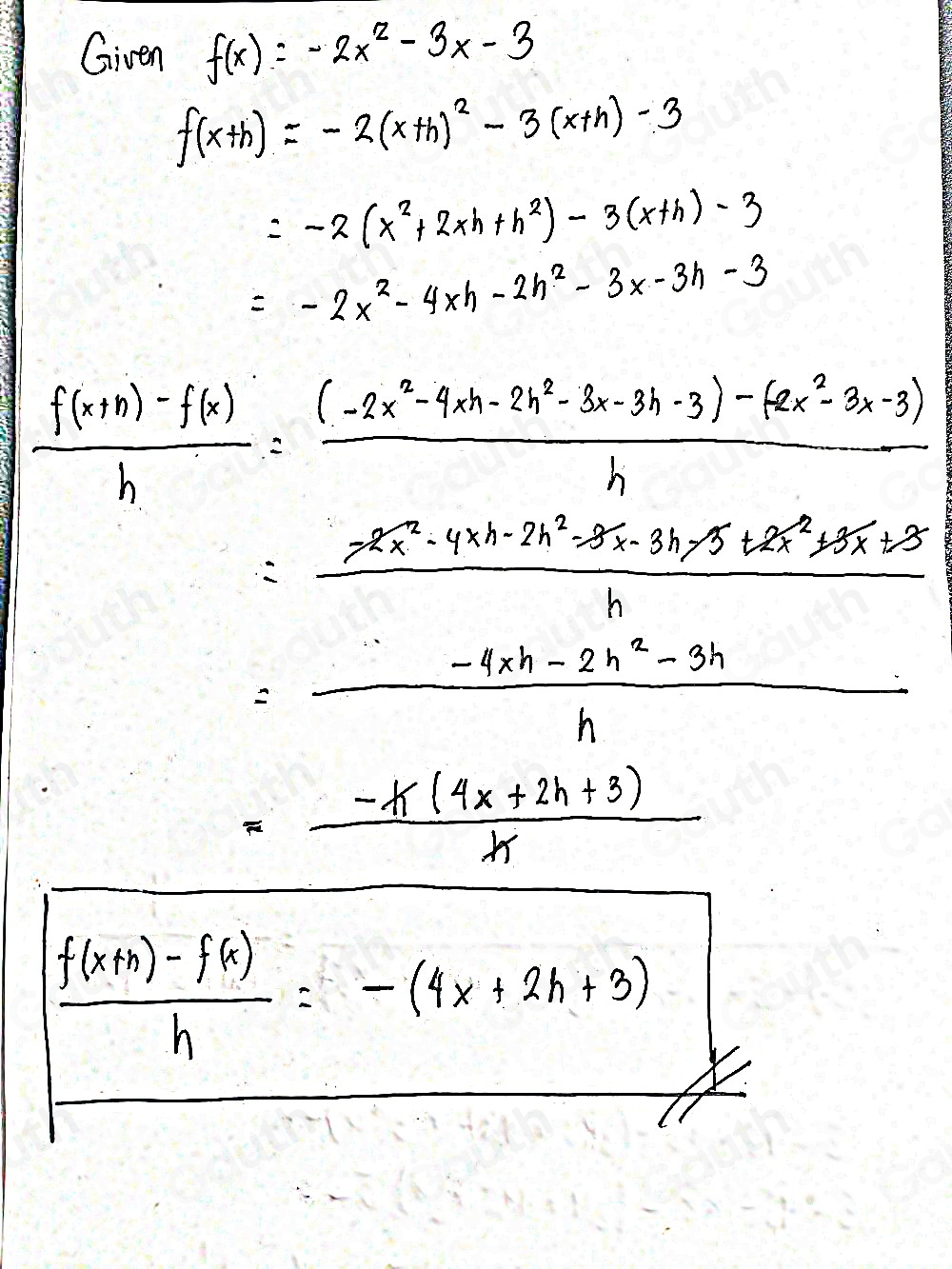 Solved: Compute the difference quotient (f(x+h)-f(x))/h for the ...