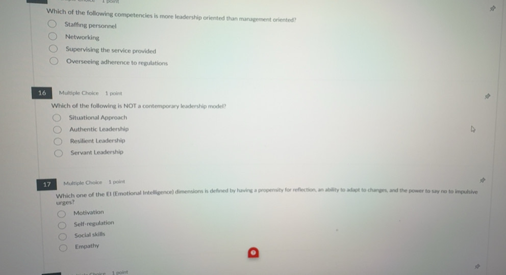 Solved: Which of the following competencies is more leadership oriented ...