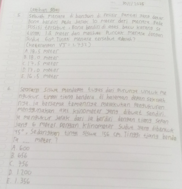 Telah dijawab:30/1/2025 catihan soal 5. 2 sebuah menara di bangun di ...