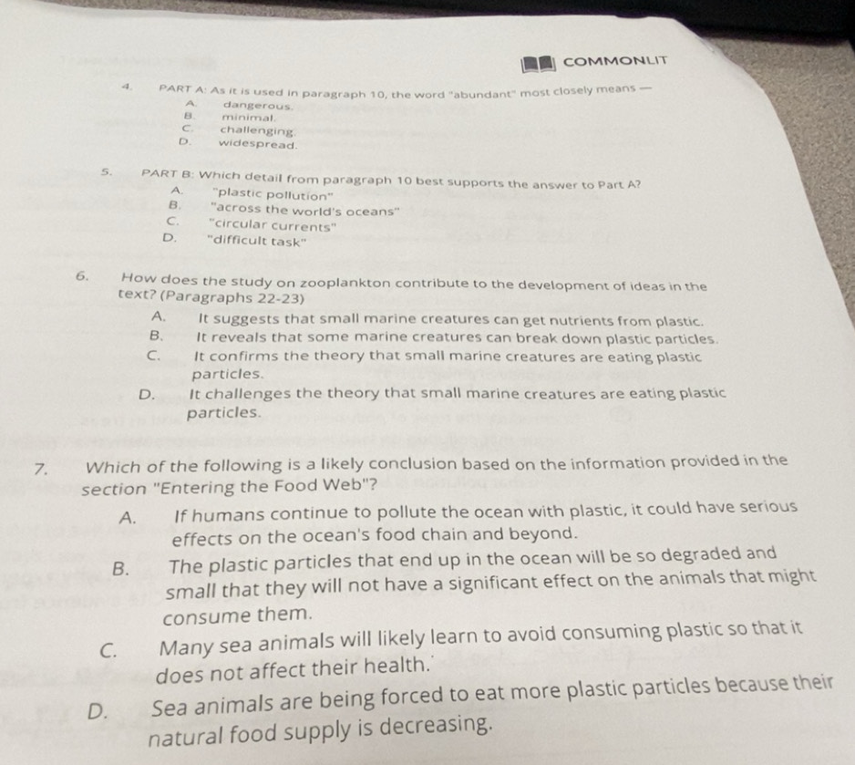 Gelöst:a COMMONLIT 4. PART A: As it is used in paragraph 10, the word ...