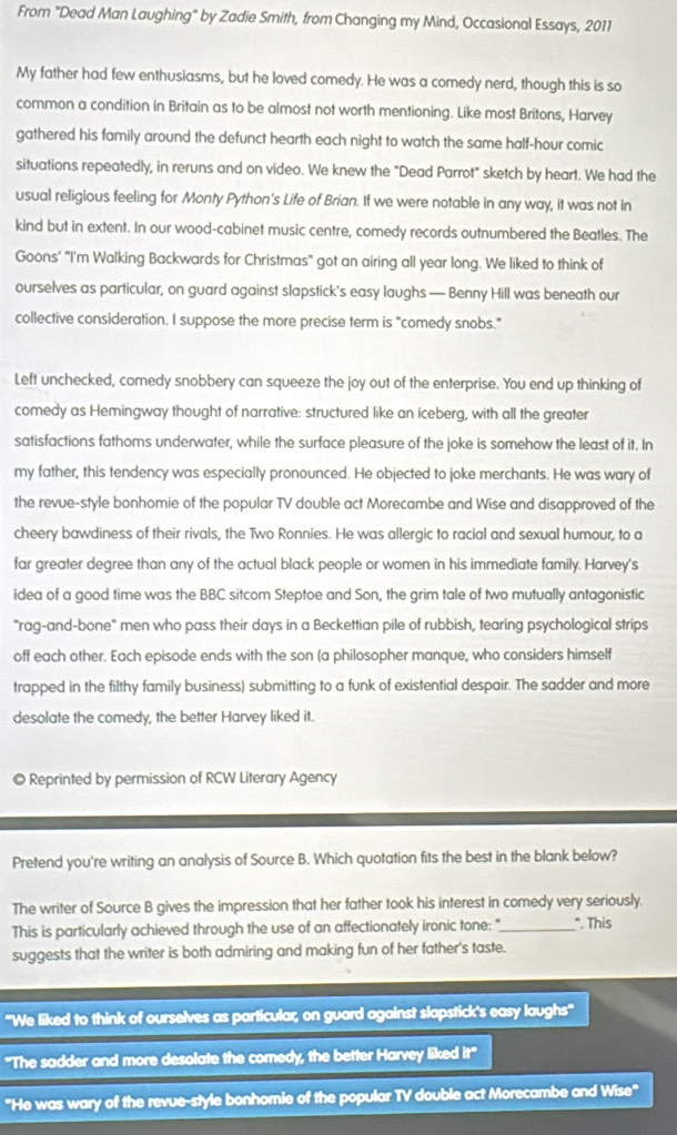 Solved: From "Dead Man Laughing" by Zadie Smith, from Changing my Mind ...