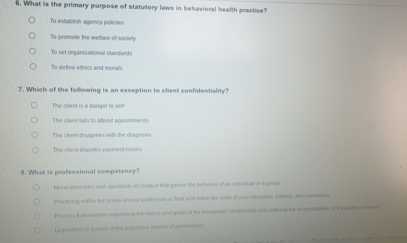 Solved: What is the primary purpose of statutory laws in behavioral ...