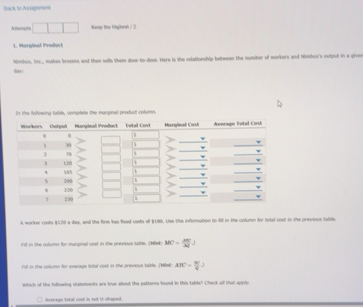 Solved: Back to Assignment Attempts Keep the Highest / 2 1. Marginal ...