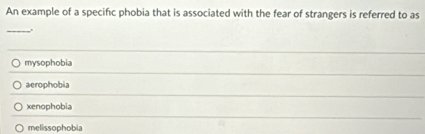 Solved: An example of a specifc phobia that is associated with the fear ...