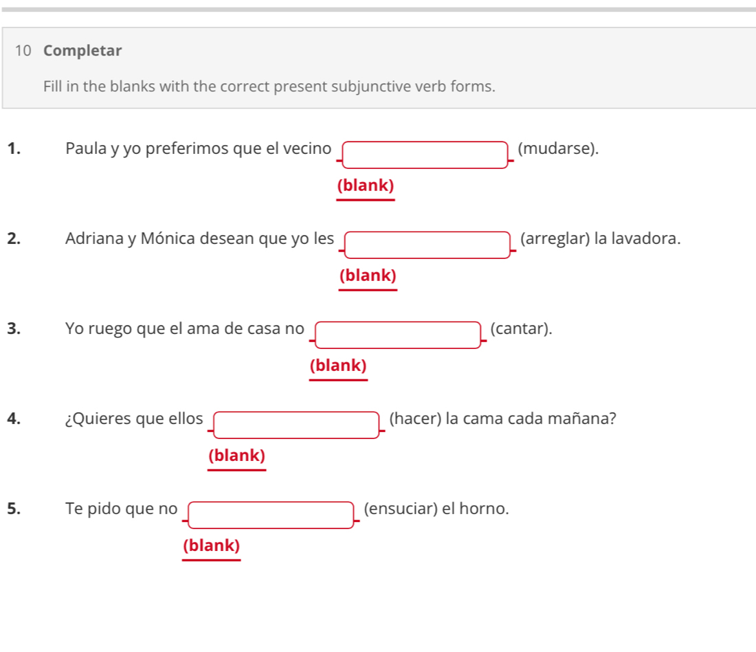 Solved: Completar Fill in the blanks with the correct present ...