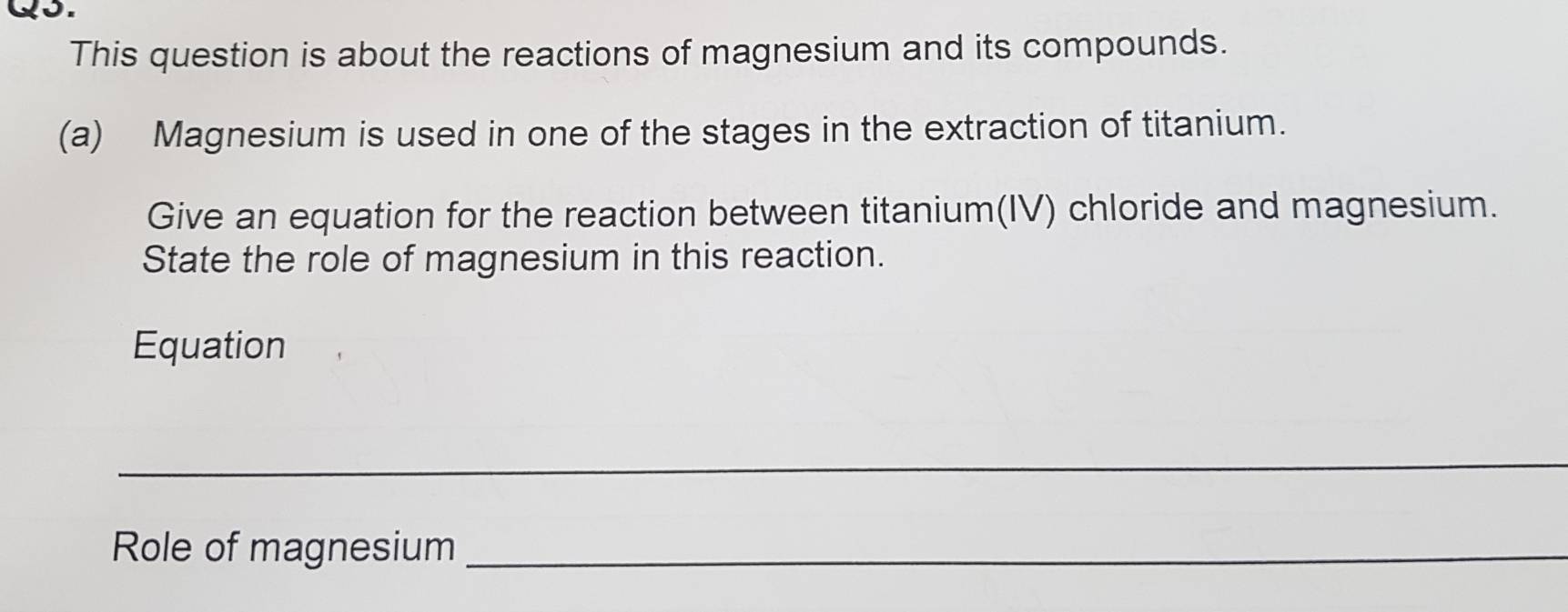 Solved: This question is about the reactions of magnesium and its ...