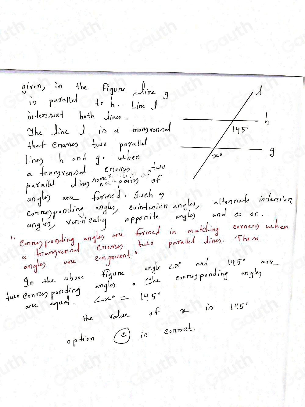 Solved: Note: Figure not drawn to scale. In the figure, line g is ...
