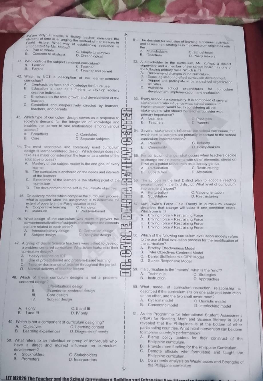 Solved: Ma'am Virlyn Francisc, a History teacher, considers the element ...