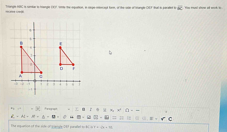 Solved: Triangle ABC is similar to triangle DEF. Write the equation, in ...