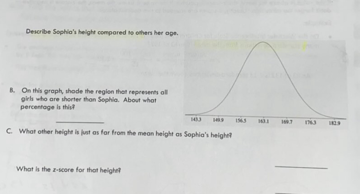 Solved: Describe Sophia's height compared to others her age. B. On this ...